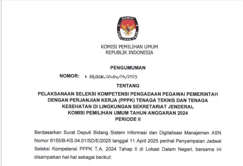 Pengumuman Tentang Pelaksanaan Seleksi Kompetensi Pengadaan PPPK Tenaga Teknis dan Tenaga ...